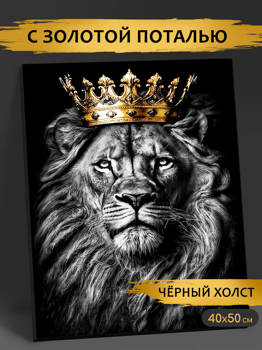 Картина по номерам с золотой поталью на холсте "Царь зверей" 40х50 см