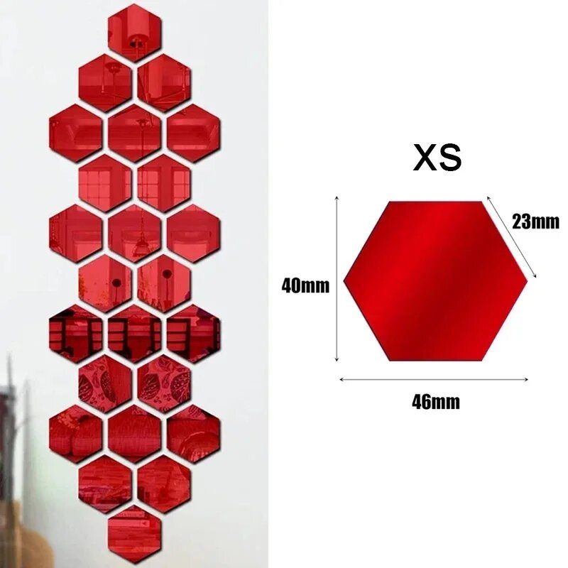 Зеркальные акриловые наклейки 60 шт. Красный, 1PCS, XS-Red