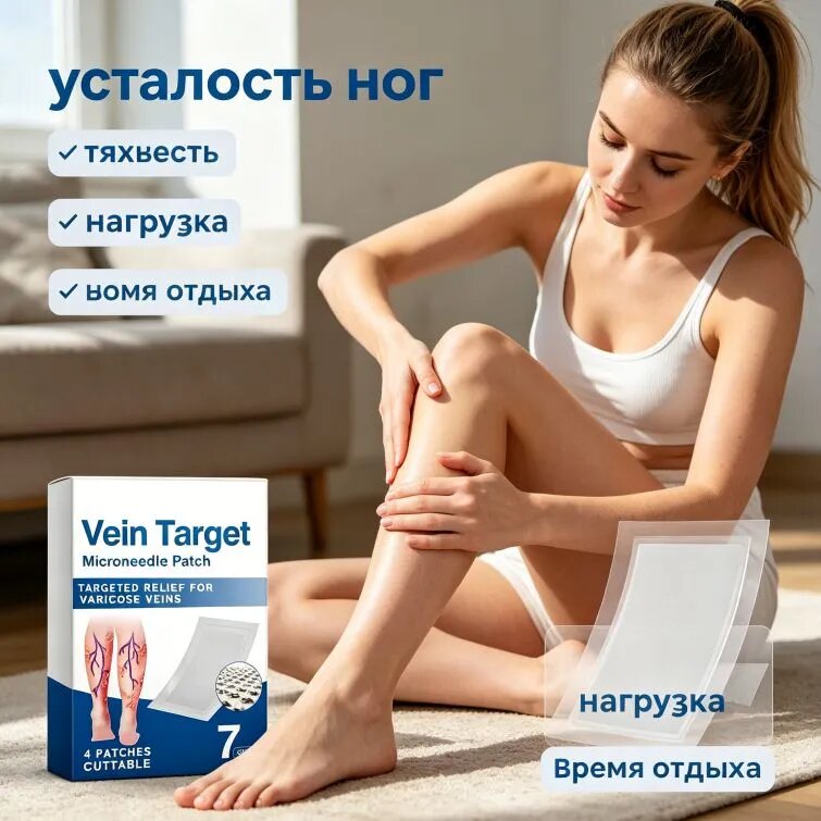 Микроигольчатые патчи vein target для целевого ухода при варикозе и усталости ног