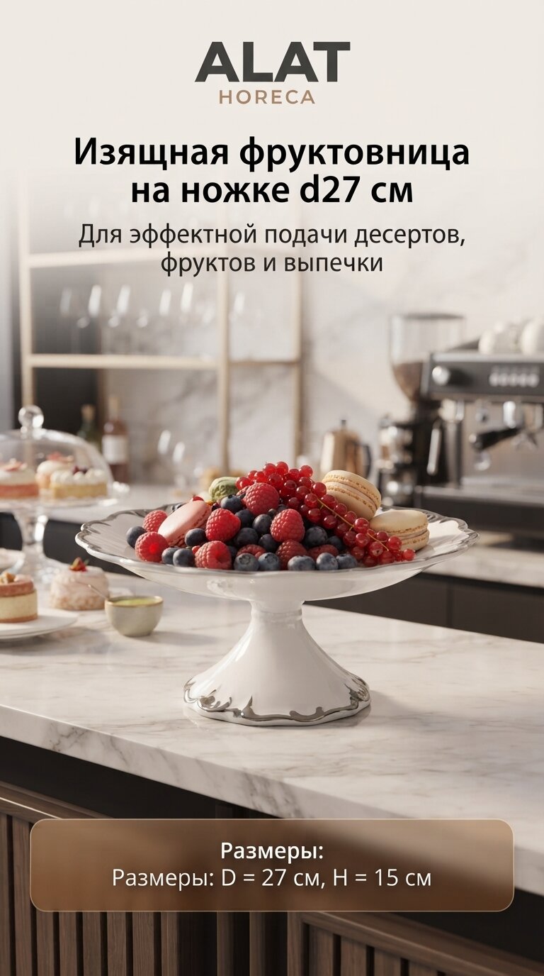 Фруктовница на ножке фарфоровая, 27 см