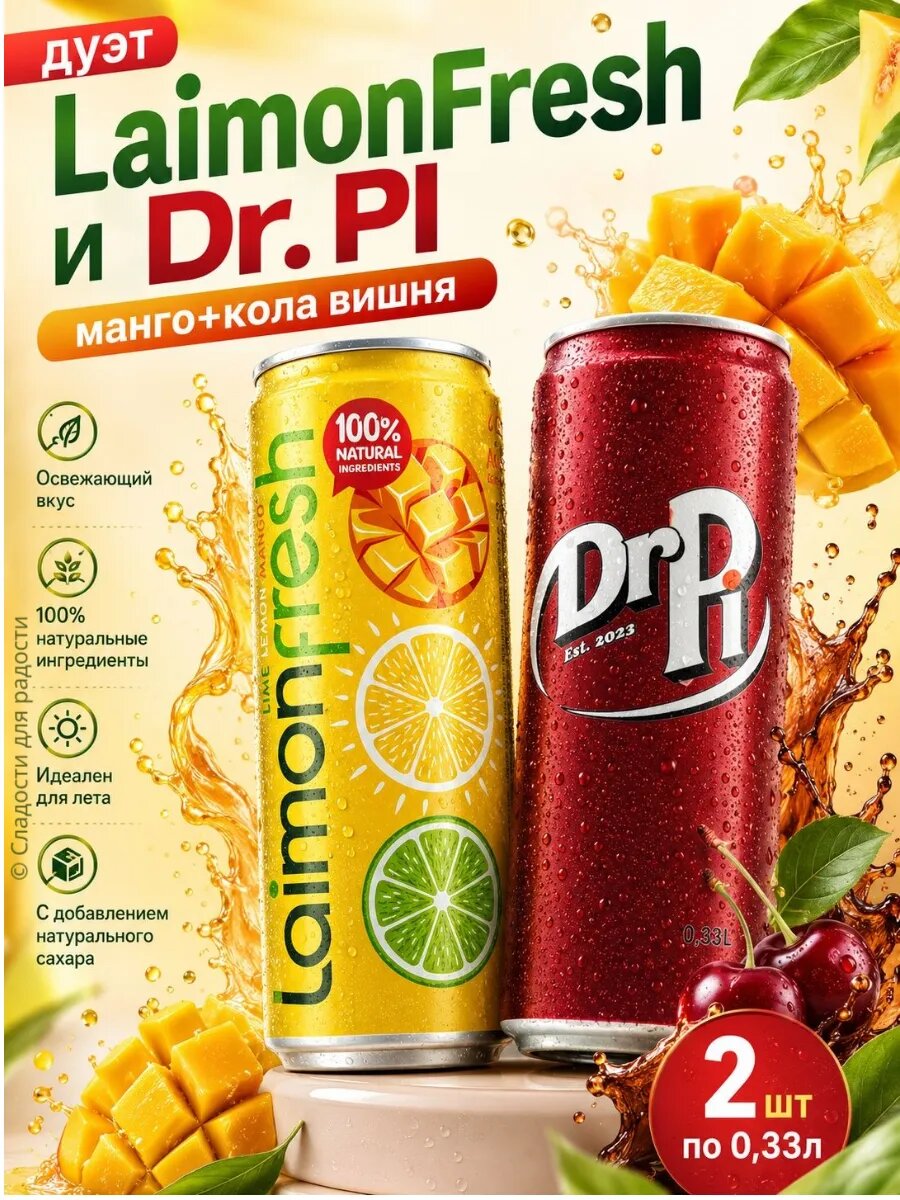 Laimonfresh манго+Dr Pi кола-вишня 2 шт по 0,33л