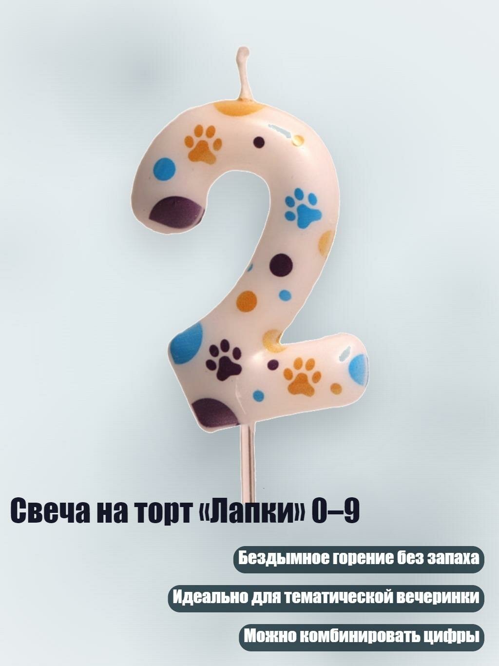Свеча на торт «Лапки» 0–9, 2