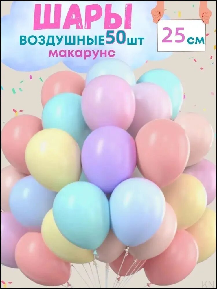 Набор воздушных латексных шаров на день рождения Мосшар, шарики ассорти 50 штук, 25 см