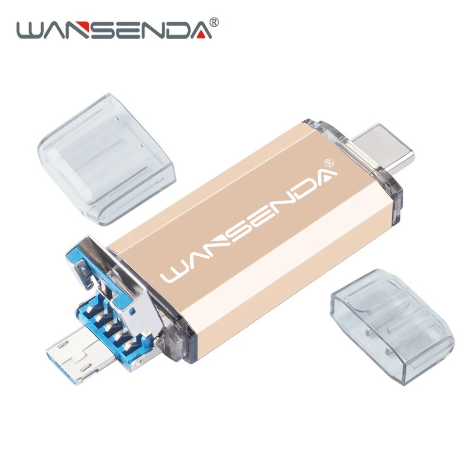 WANSENDA USB флешка 3 в 1 TYPE-C 512 ГБ 512GB, Желтый, Gold