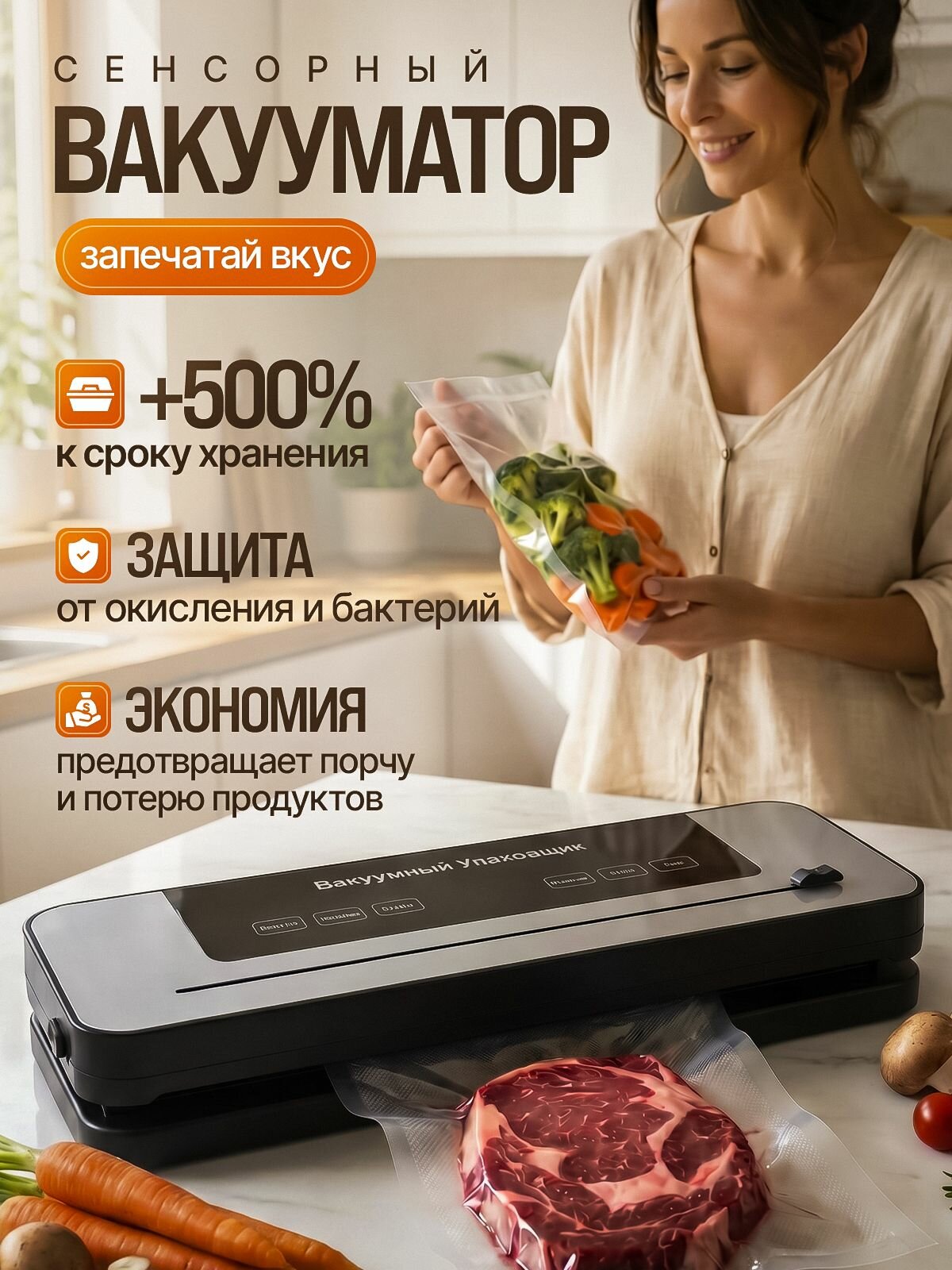 Вакууматор для продуктов с резаком / Вакуумный упаковщик