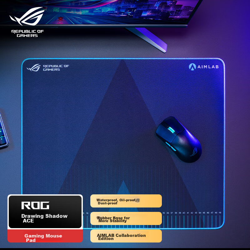 ROG Huaying ACE, AimLab Collaboration Edition, Gaming Mouse Pad, ROG X AimLab Large Mouse Pad, Computer Desk Pad, Rubber Base, Dragon Scale Matching Mouse Pad