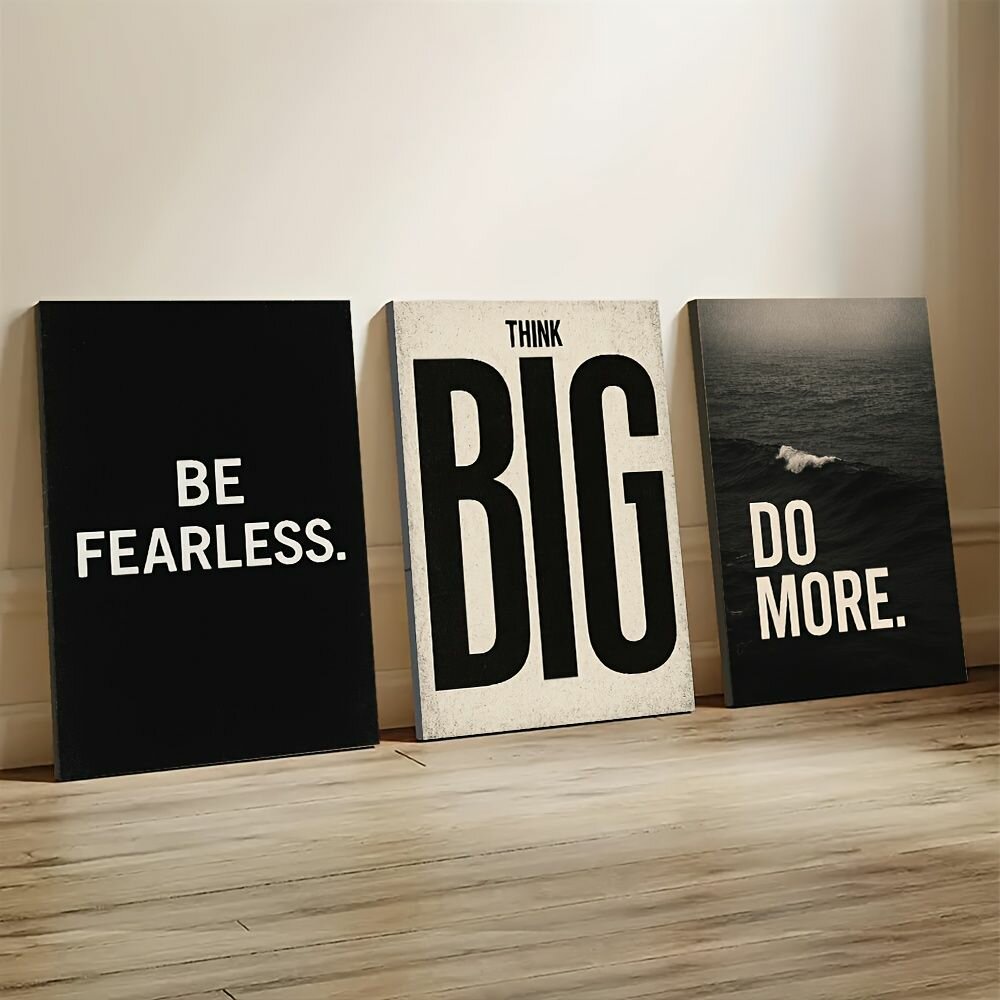 Набор из 3 картин на холсте, постеров и принтов Be Fearless, Think Big, Do More вдохновляющие идеи для личностного роста, идеально подходящие для гостиной и спальни(без рамы)