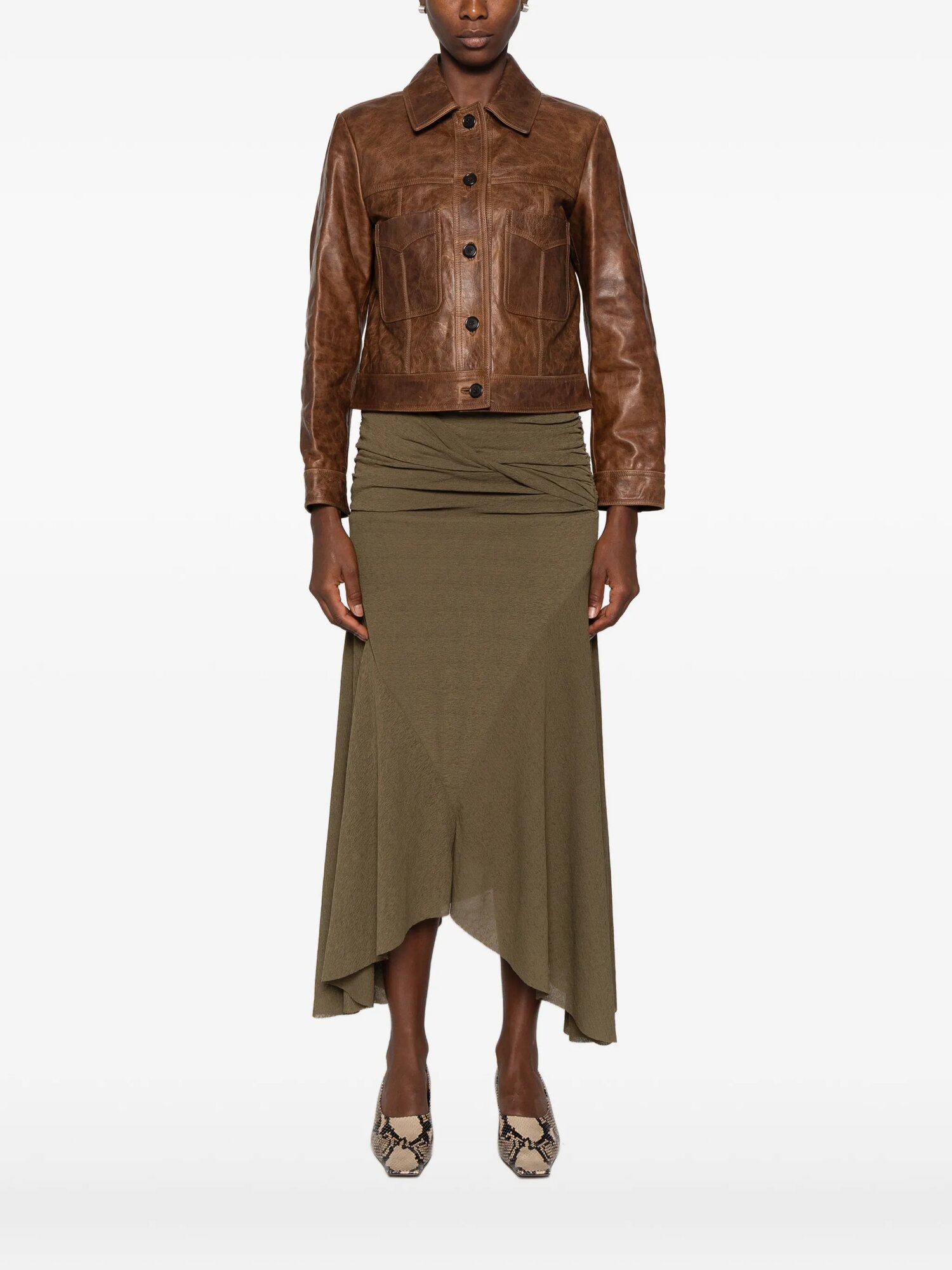 Куртка Nili Lotan Susannah leather flap-pocket jacket, размер 32 — фото 1