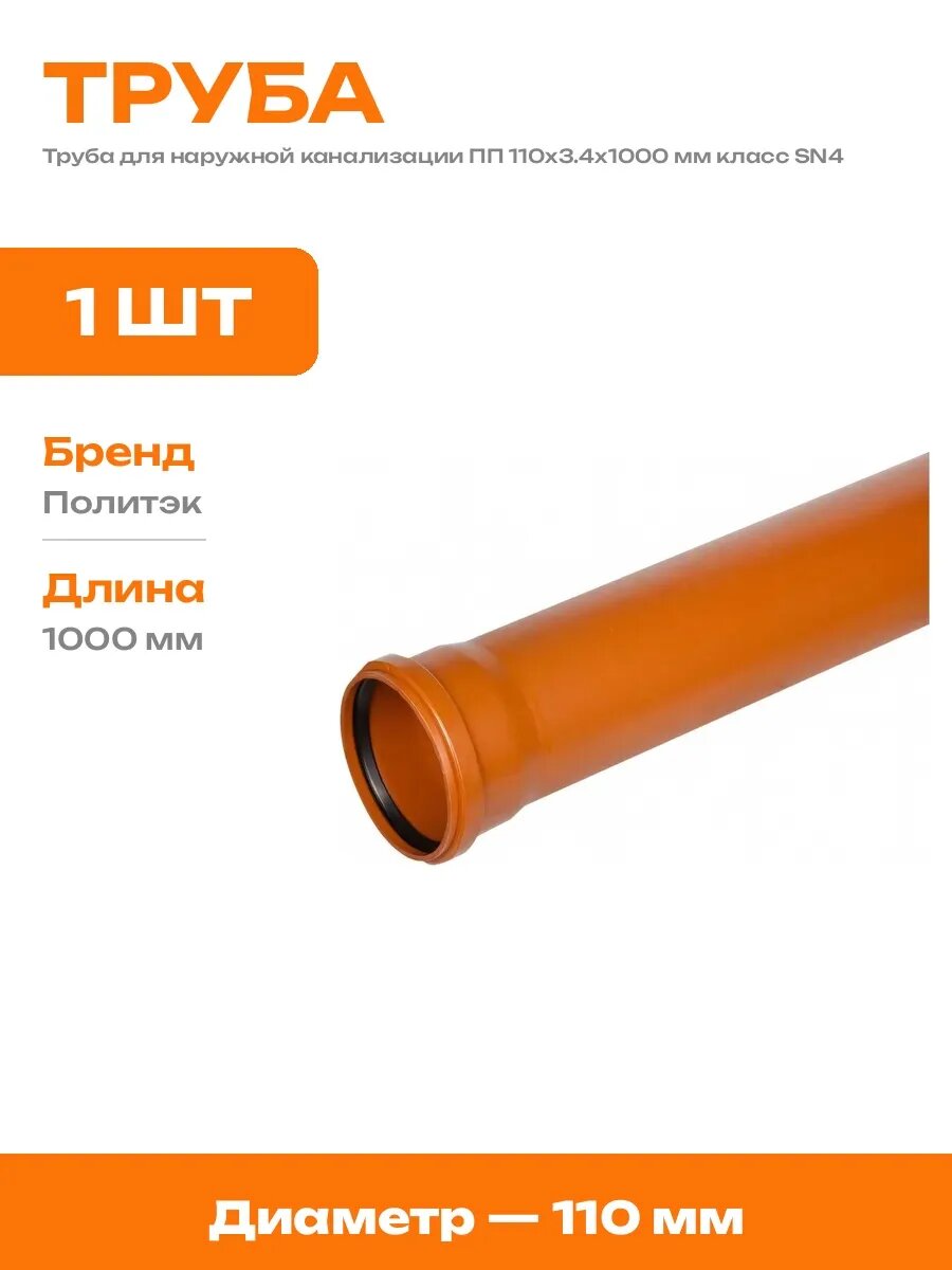 Труба 110 1 метр для наружной канализации полипропилен