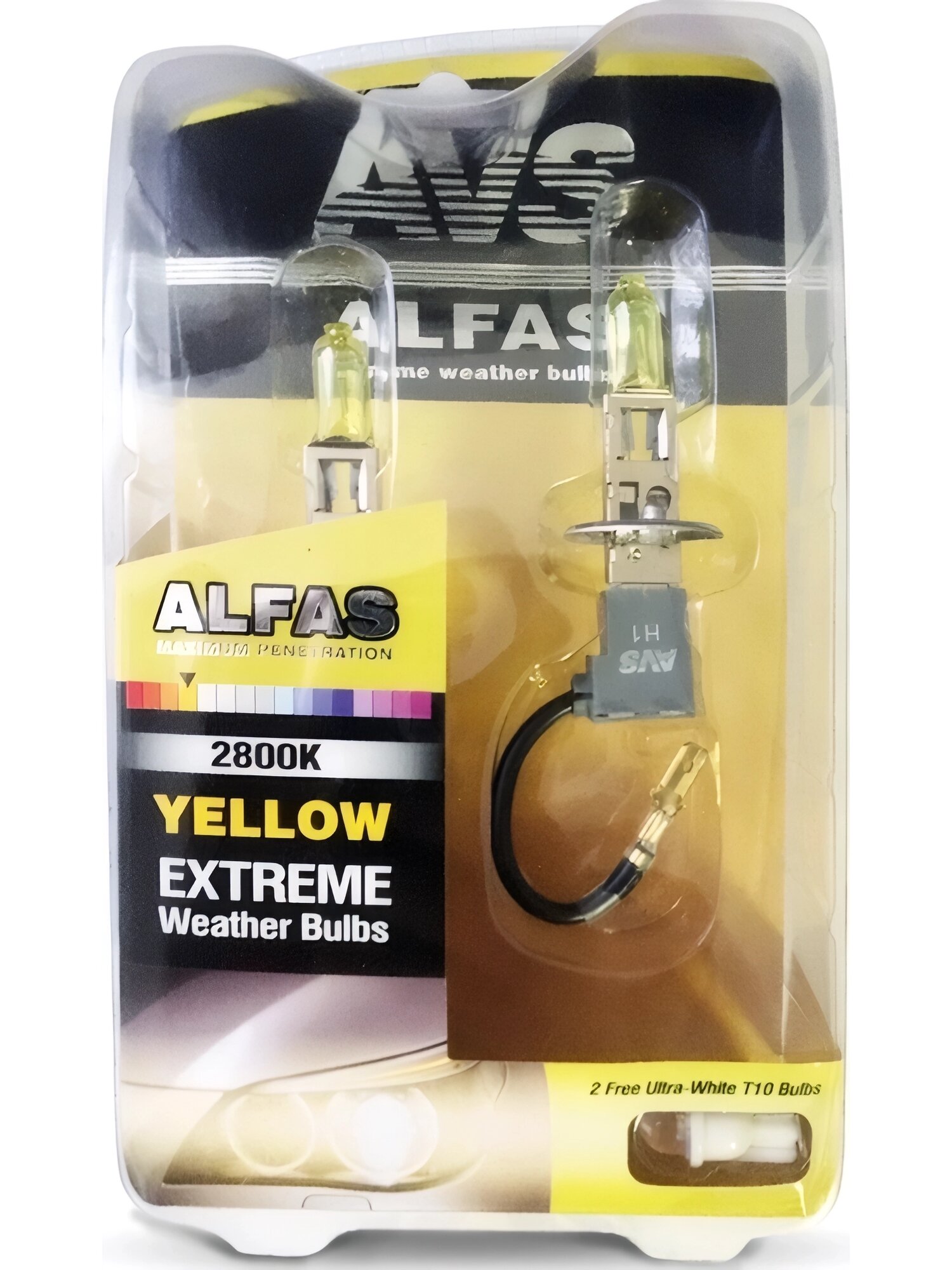Галогенные лампы AVS ALFAS Extreme Weather 2800К H1 (A07227S) 12V 85W - яркий желтый цвет, кварцевое стекло, керамический патрон