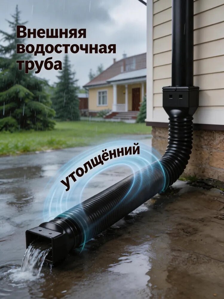 Водосточная труба, удлинитель для дренажа из черного пластика квадратной формы, подходит для дренажа или удлинения гибких трубопроводных систем