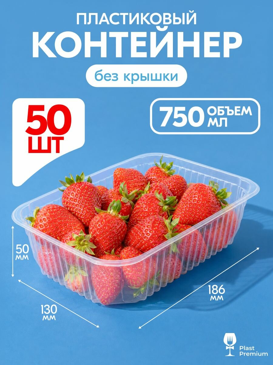 Контейнеры одноразовые без крышки 750 мл 50 шт для еды и заморозки ягод, рассады, пластиковые для ягод для рассады