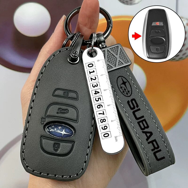Ключевой брелок Subaru A Style с брелоком-эмблемой автомобиля и металлической табличкой с номером - Светло-серый