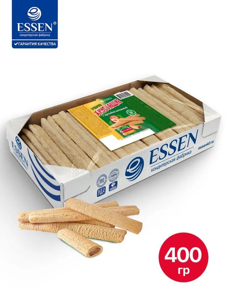 Трубочки хрустящие вафельные Essen, с ореховой начинкой, 400 г