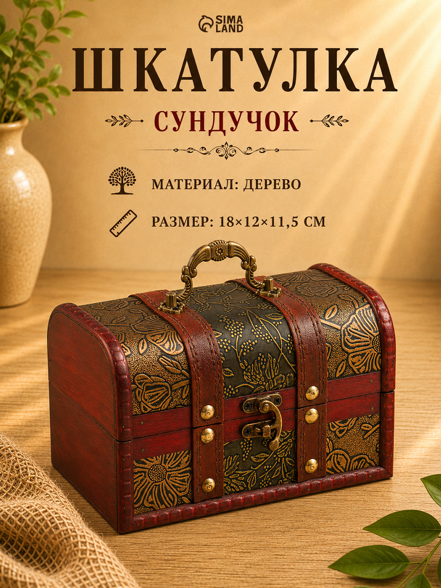 Шкатулка для украшений «Сундучок. Цветущий сад», дерево, 11.5×18×12 см