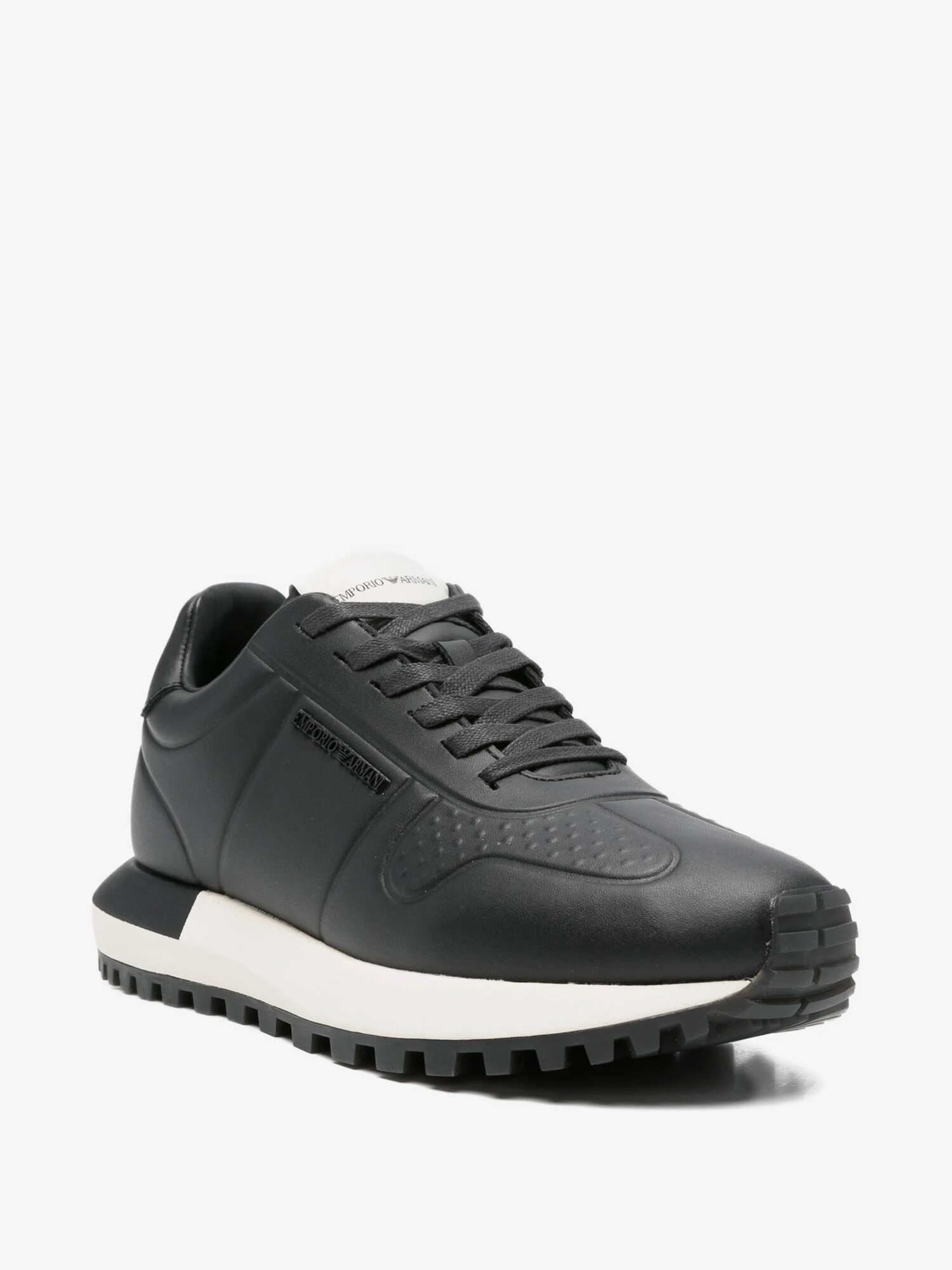 Кроссовки EMPORIO ARMANI Logo-plaque leather sneakers, размер 9, черный — фото 1