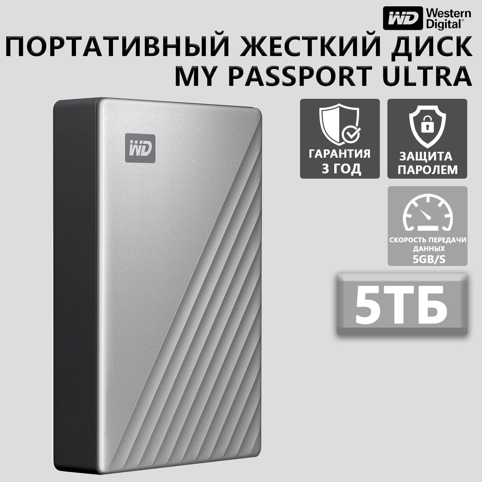 Внешний жесткий диск Western Digital WD My Passport Ultra USB 3.2 5 ТБ
