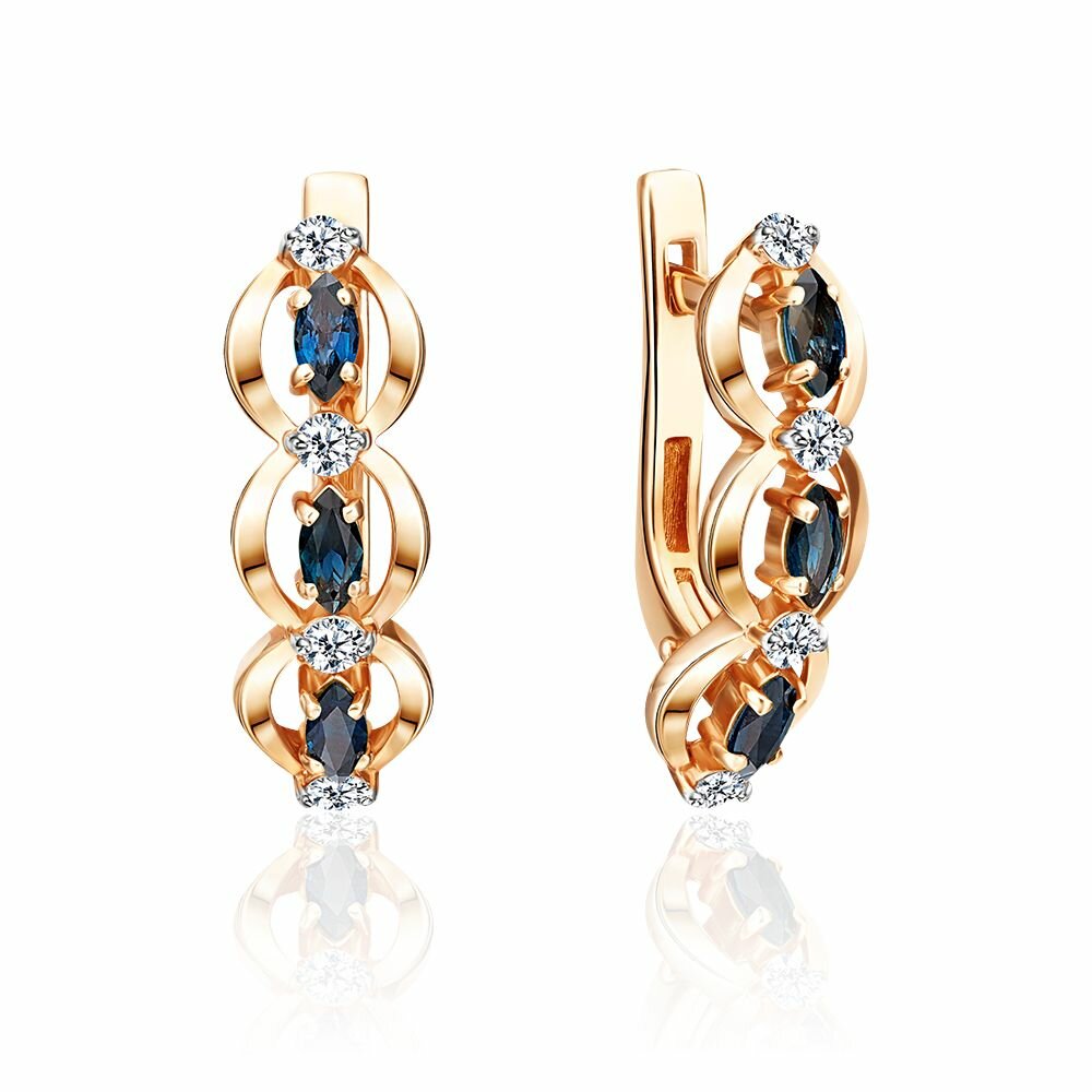 Серьги PLATINA, красное золото, 585 проба, бриллиант, сапфир
