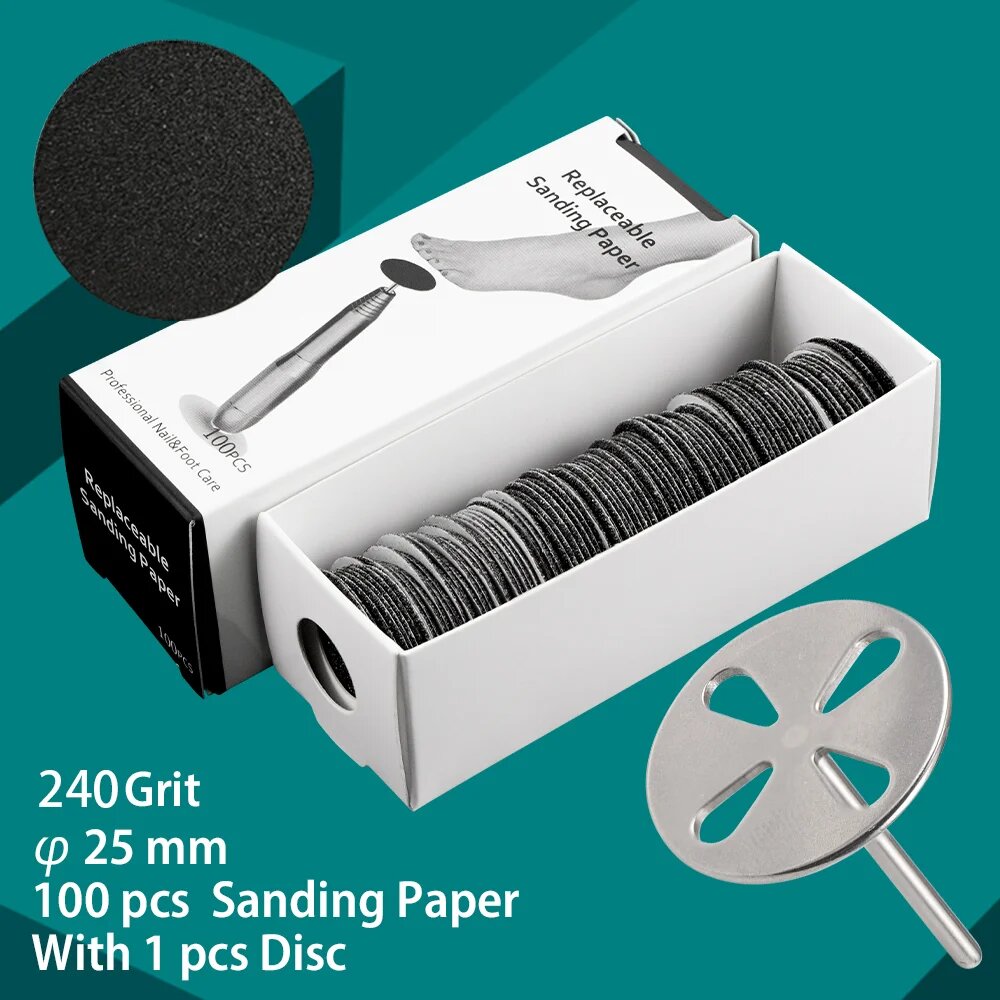 Набор дисков для педикюра Sandpaper + Stainless Steel 100 шт. 25MM-240grit-DD