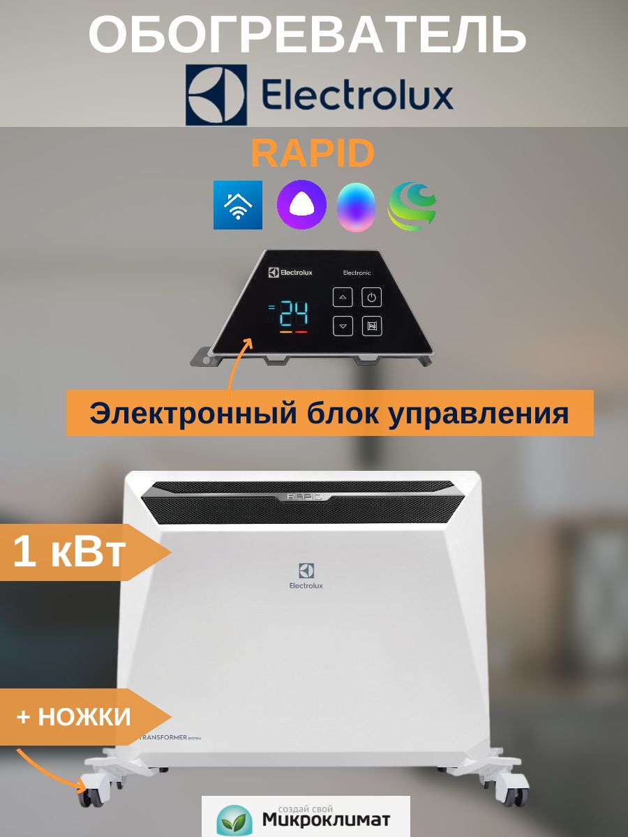 Обогреватель электрический с ножками, электронным термостатом и Wi-Fi Electrolux Rapid Transformer ECH/R-1000 T-TUE4 CS