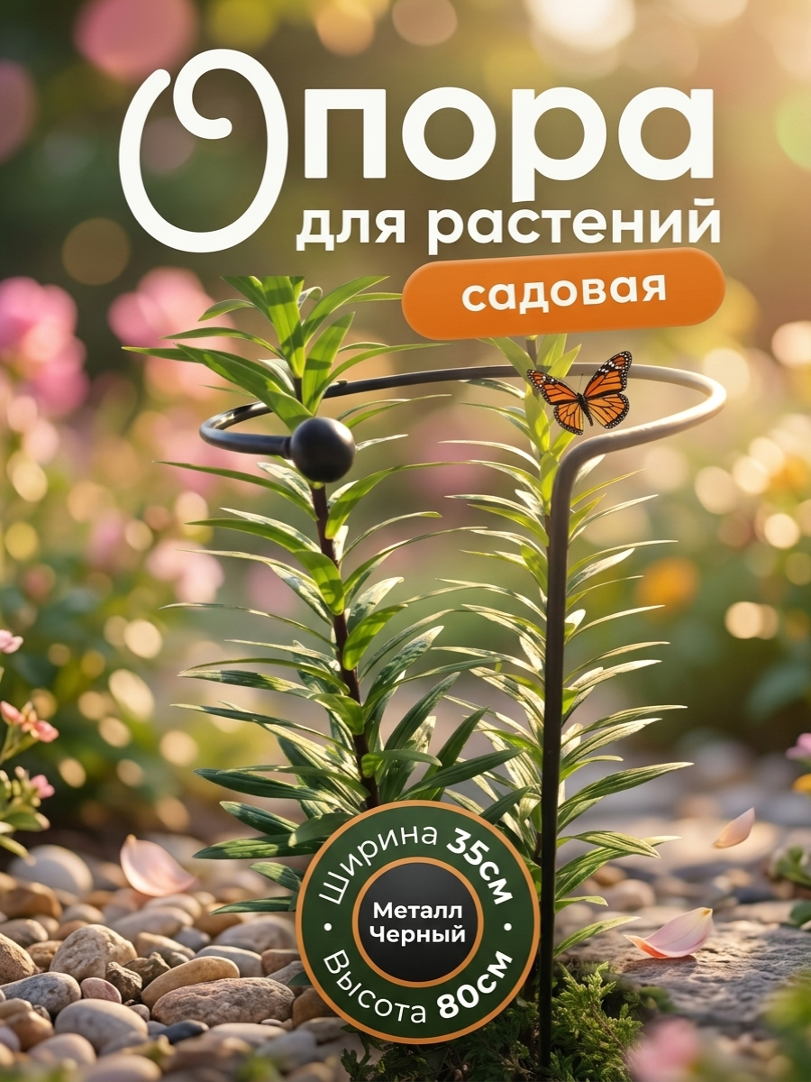 Опора шпалера для растений металлическая ширина кольца 25см высота 80 см
