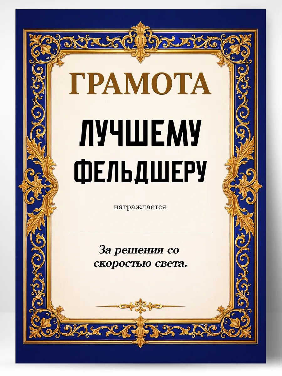 Грамота диплом в подарок - Лучшему фельдшеру
