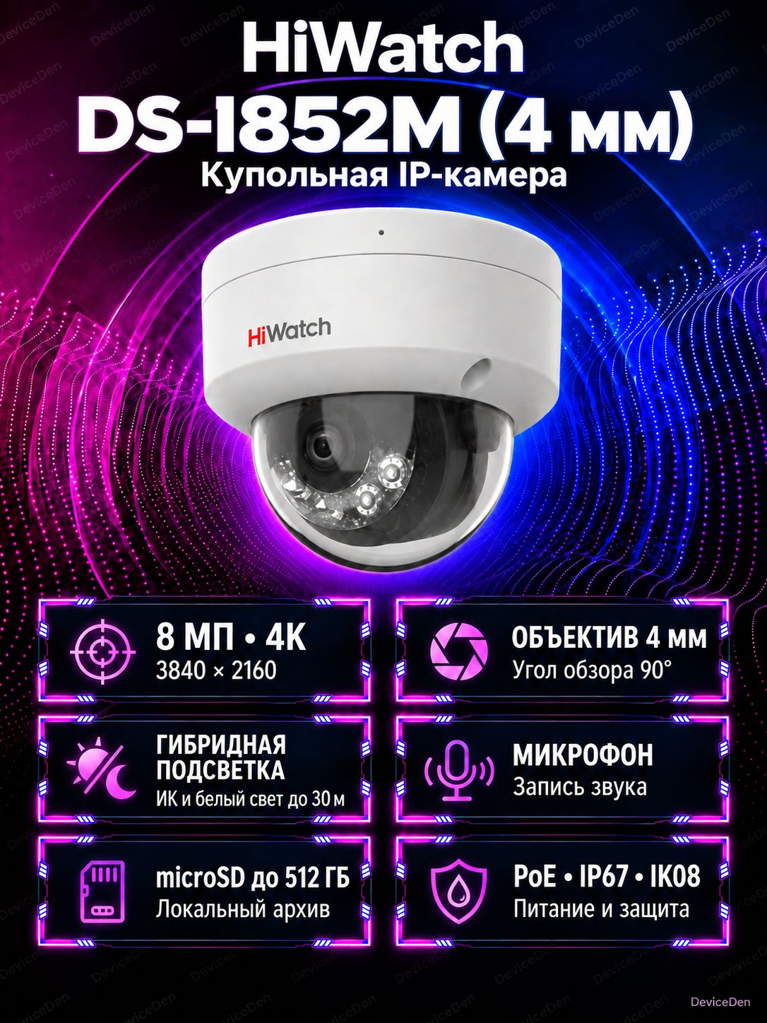 HiWatch DS-I852M (4.0mm) IP Камера, купольная