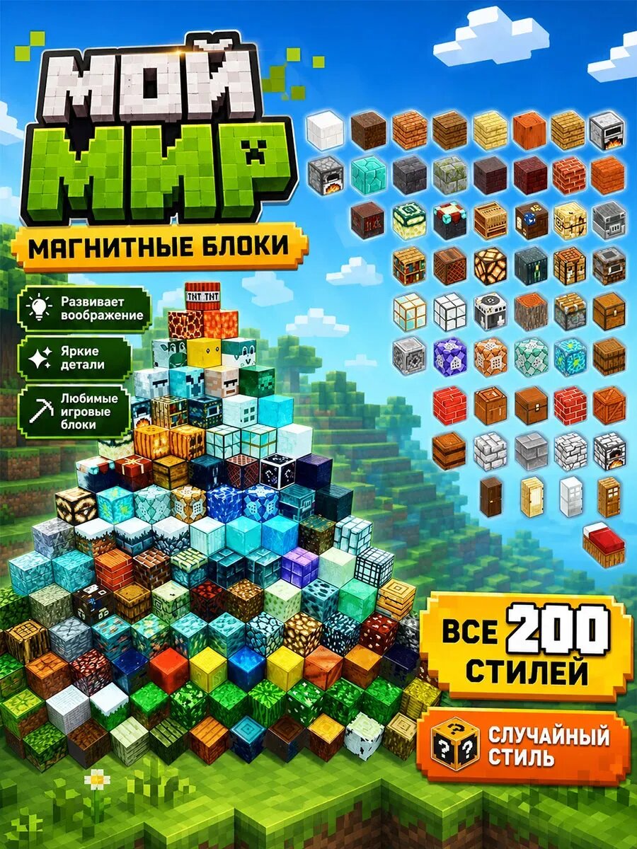 Конструктор магнитный развивающий набор майнкрафт