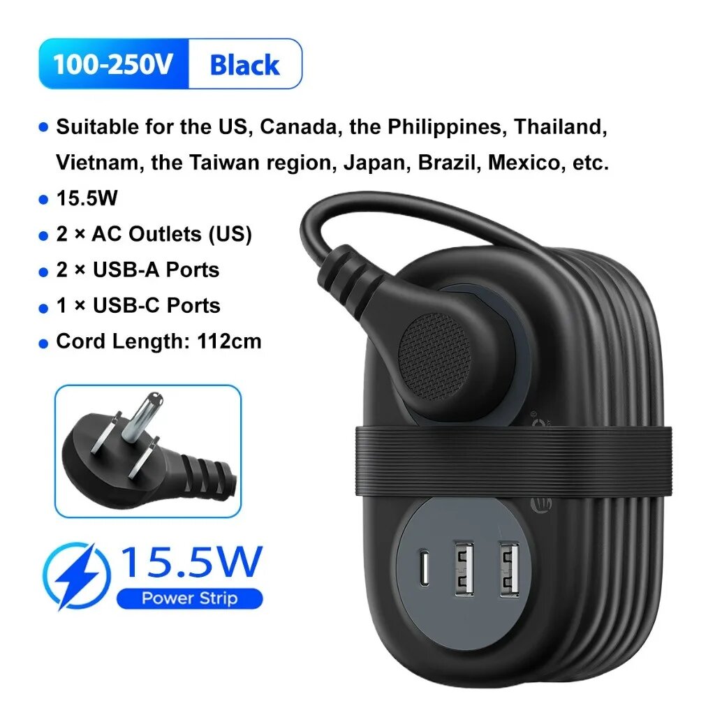 Дорожная сетевая розетка Orico AP3-2A2U1C 1-Black-US Plug