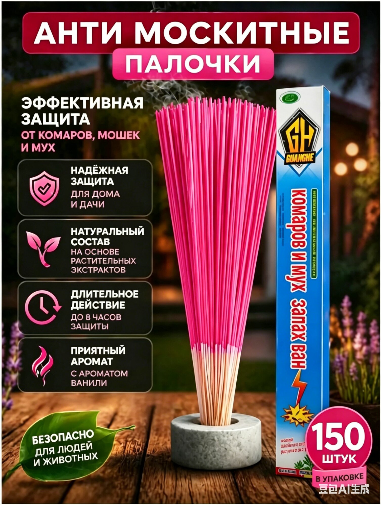 Палочки от комаров, Средство от насекомых, Палочки ароматические от комаров, мошек, мух 150 шт-ins