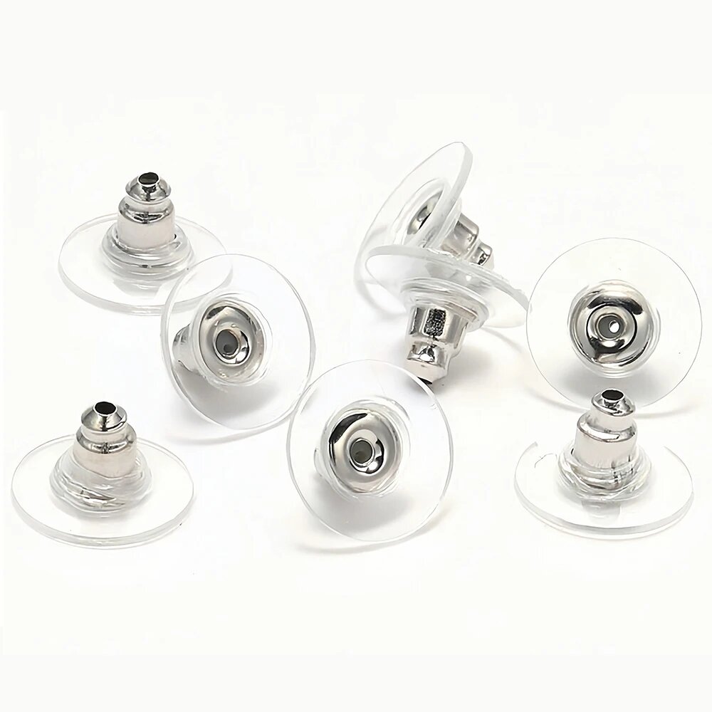 Силиконовые заглушки для сережек 50/100 шт. Серебряный, 50 PCS, Rhodium