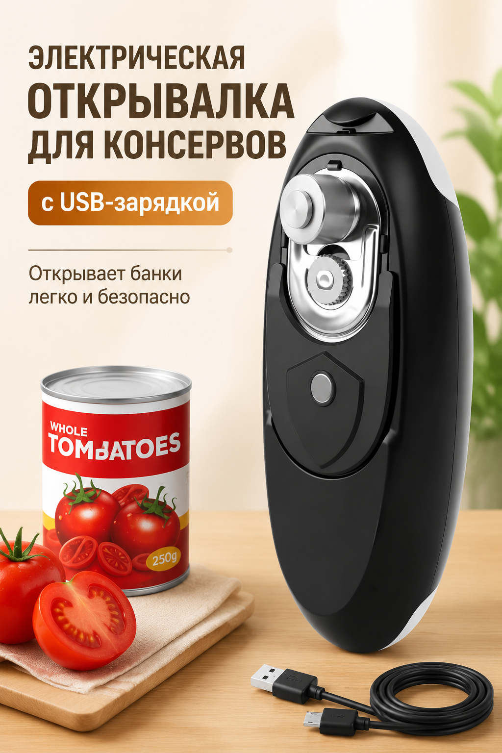 Электрическая открывалка для консервов с USB‑зарядкой, 19 см