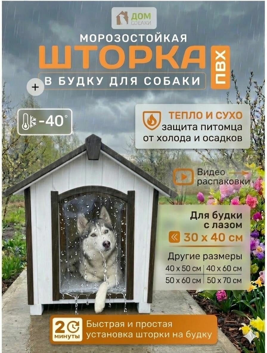 Шторка в будку для собаки ПВХ морозостойкая для зимы 30х40/ПВХ завеса для будки/Утеплённая силиконовая дверь для животных