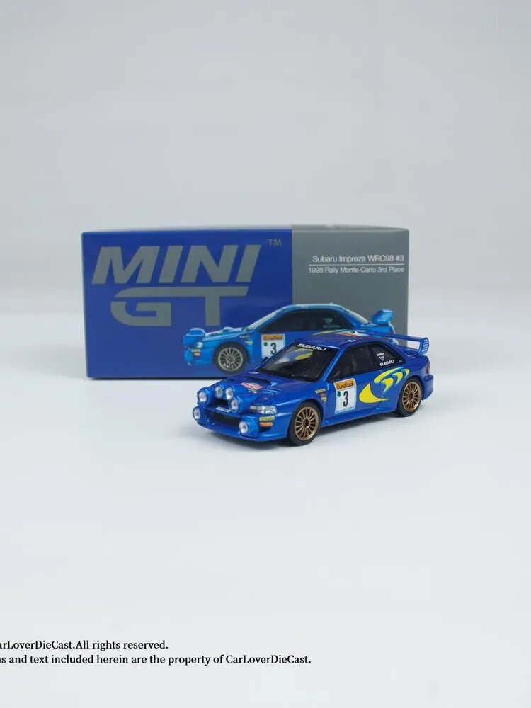 Машинка MINI GT 1/64 minigt 975 Subaru Impreza WRC98 1998 Rally Monte-Carlo 3rd Place #3 Die-cast Alloy Car Model Collection Toy Gift