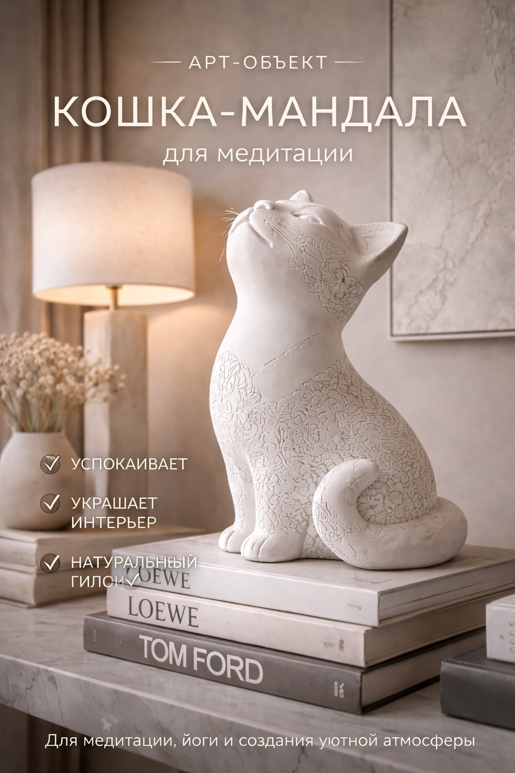 Кошка-мандала — арт-объект для медитации и гармонии интерьера
