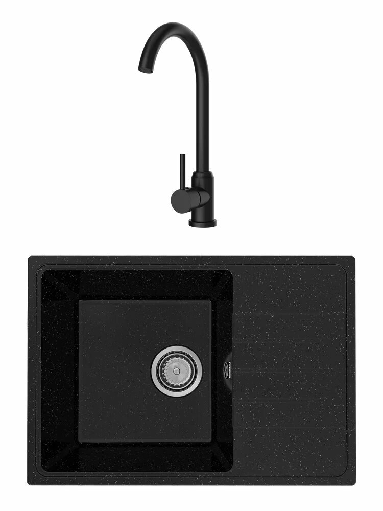 Комплект Мойка Practik PR-M 600-004, черный оникс / Смеситель Domaci Ливорно DMC02000BK, матовый черный