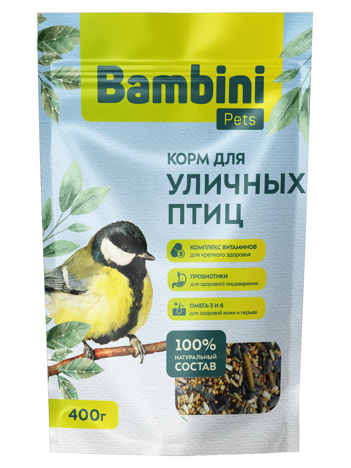 Корм зерновой полнорационный Bambini Pets для уличных птиц, 400гр