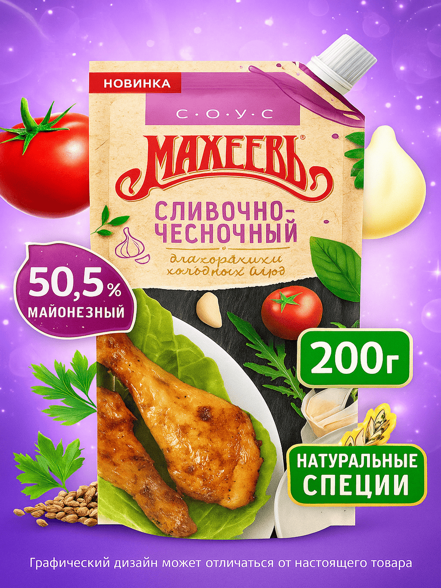 Соус майонезный махеевъ Сливочно-чесночный 50,5%, 200г