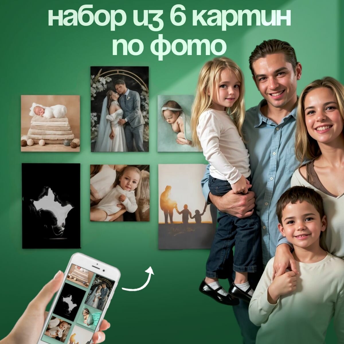 Картина по фото/ печать на холсте/ картина по фотографии на холсте 6 шт 20х30 см, общий 60х60