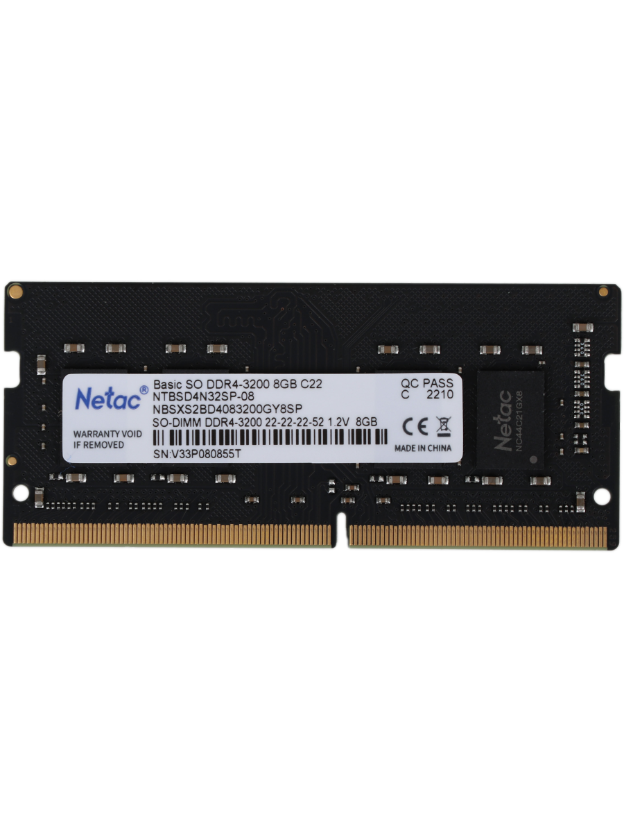 Память DDR4 8GB 3200MHz Netac NTBSD4N32SP-08 Basic RTL PC4-25600 CL22 SO-DIMM 260-pin 1.2В single rank RTL