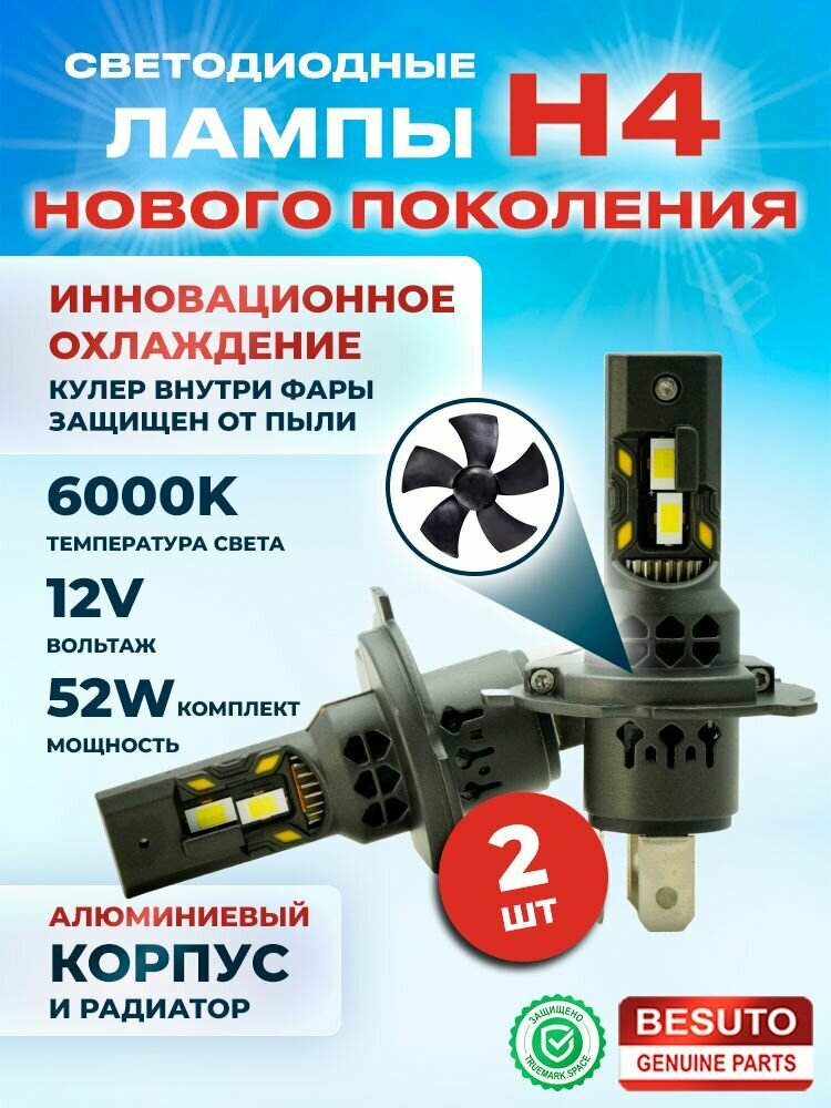 Лампа светодиодная led H4 12V BESUTO BS3724-409 комплект 2шт