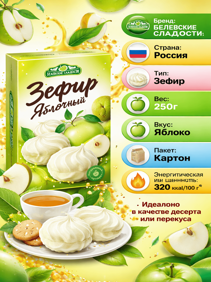 Зефир Белевские сладости яблочный, 250г