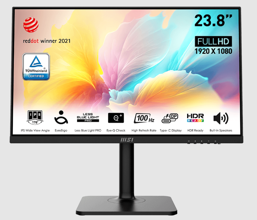 Монитор MSI 23,8" Modern MD2412P, 16:9, IPS, FHD, 1/4ms, 300cd, 100Hz, HDMI, USB-C, SPK, HAS