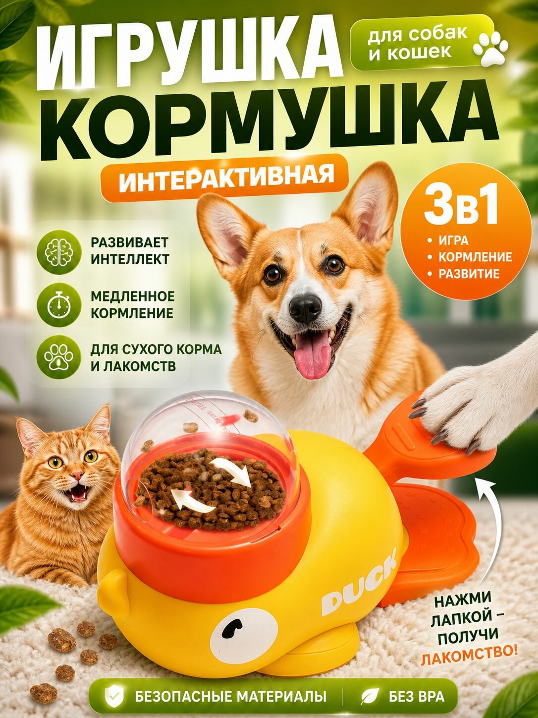 Миска медленного кормления собак и кошек антиглот, миска-головоломка для мелких пород, безопасный пластик без БФА, 300 мл