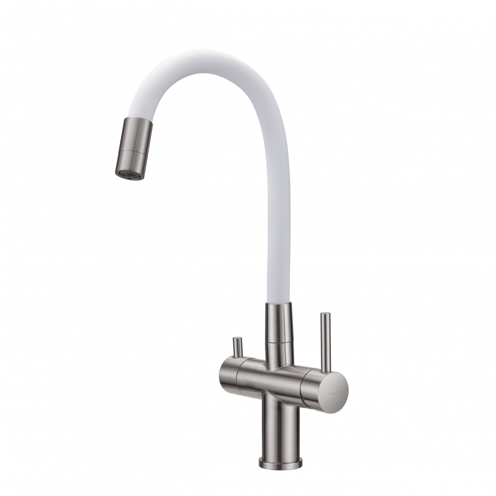 Смеситель для кухни Milacio Ultra 560 MCU.560. SSW нержавеющая сталь/белый шланг