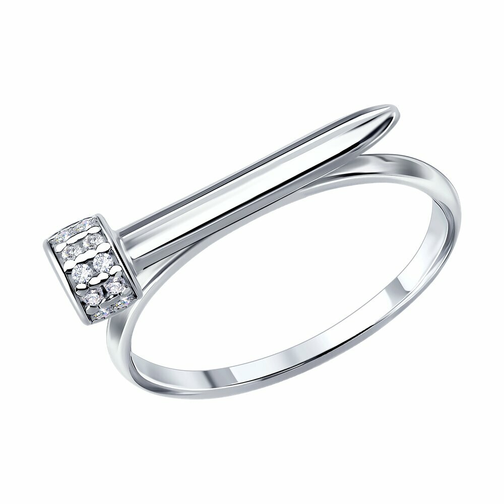 Кольцо, серебро, 925 проба, родирование, фианит