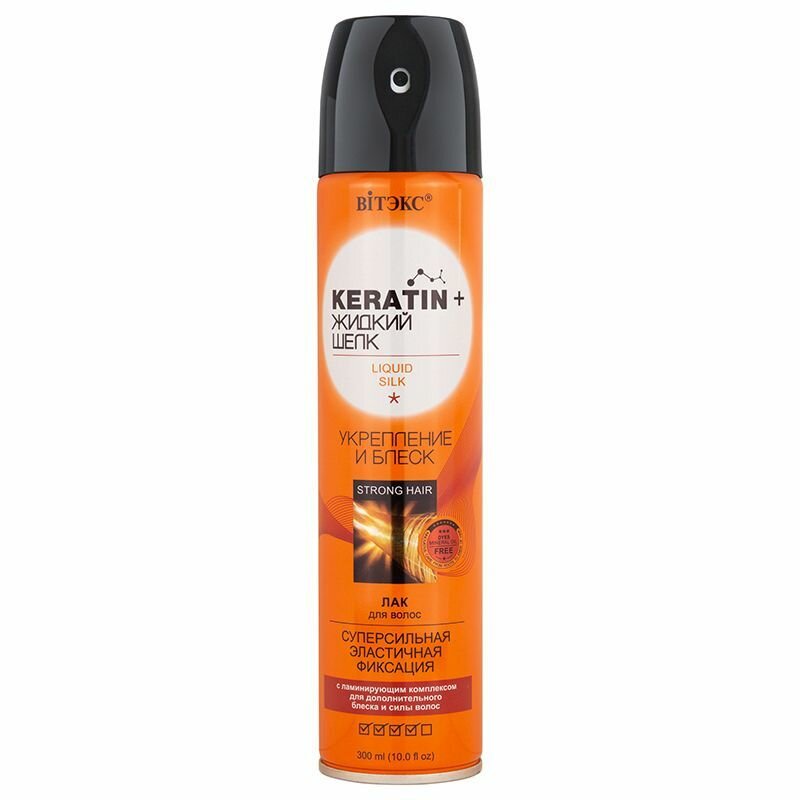 Витэкс Лак для волос Keratin Жидкий Шелк, укрепление и блеск, Суперсильная эластичная фиксация, 300 мл