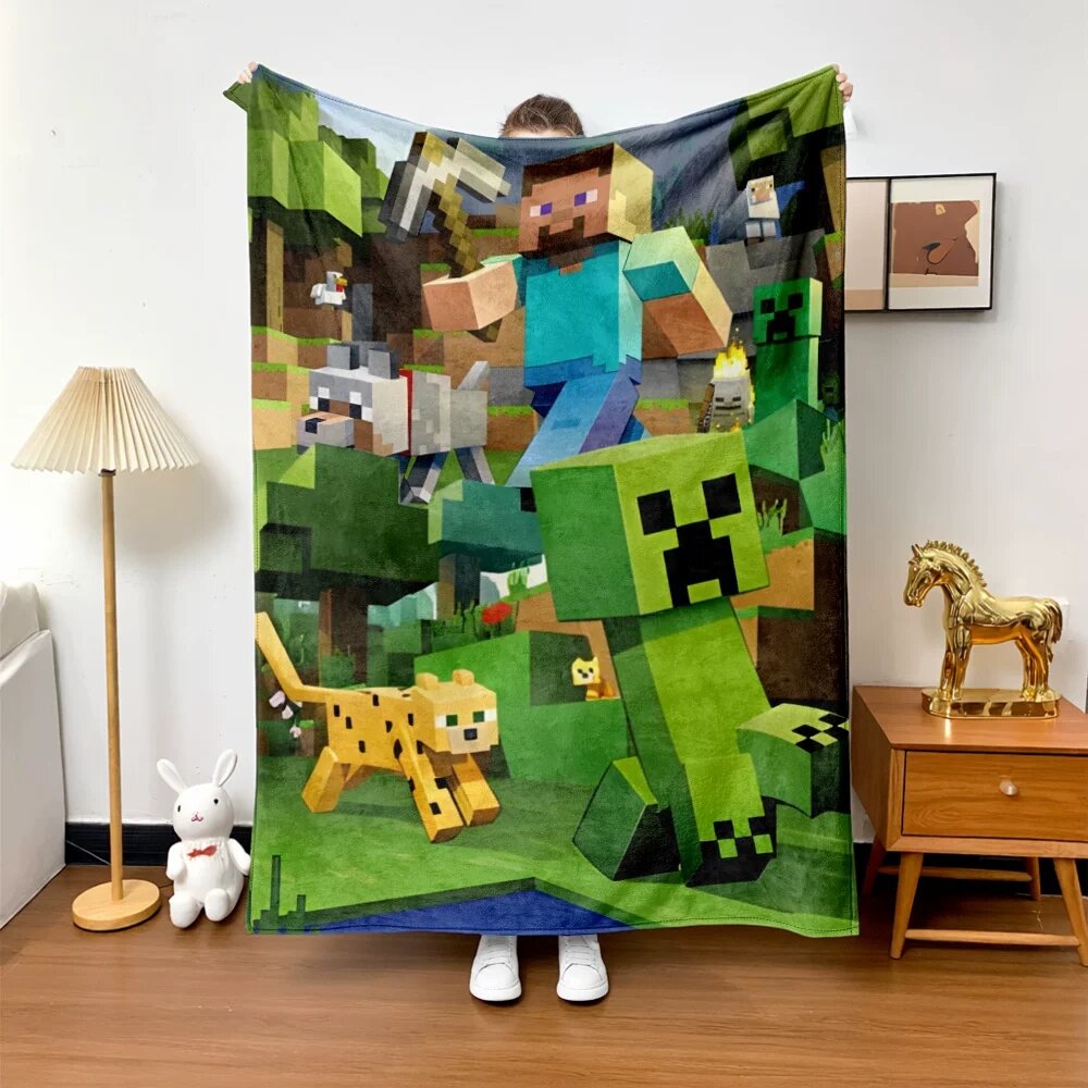 Плотное фланелевое одеяло в стиле Minecraft с изображением игрового мира, аниме-плед для мальчиков, покрывало для