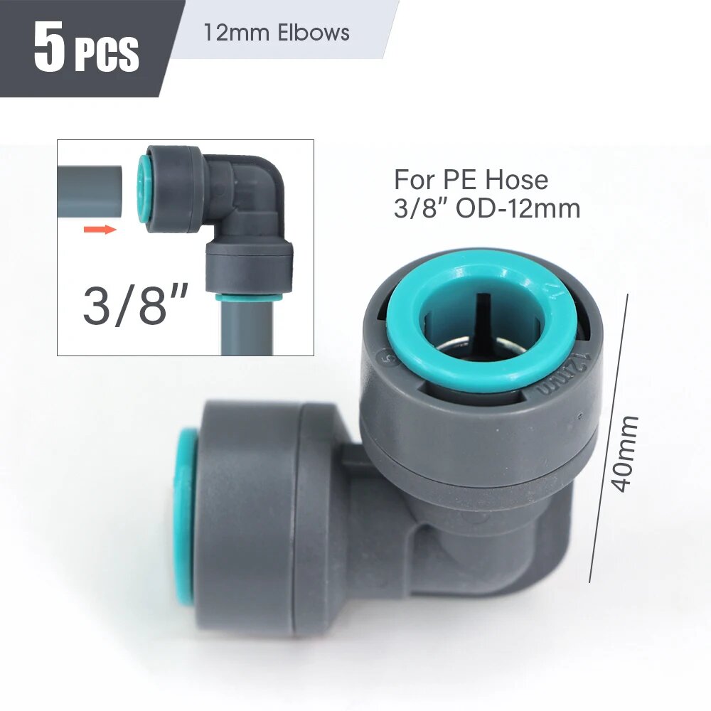 Фитинги 3/8" для PE труб 12мм, 5 шт, голубой