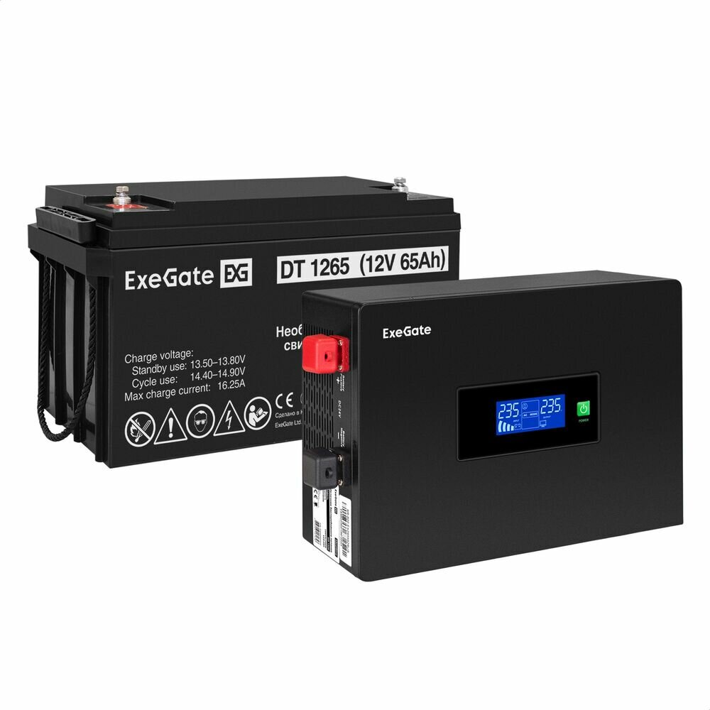 Комплект ИБП ExeGate IdealSine SR-1000. LCD.2SH EX295993RUS + батарея 65Aч EX282980RUS 1шт